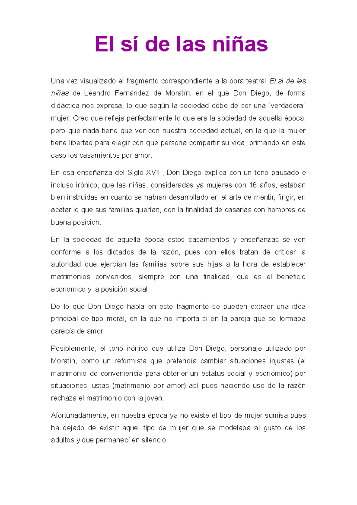 El sí de las niñas - Una vez visualizado el fragmento correspondiente a ...