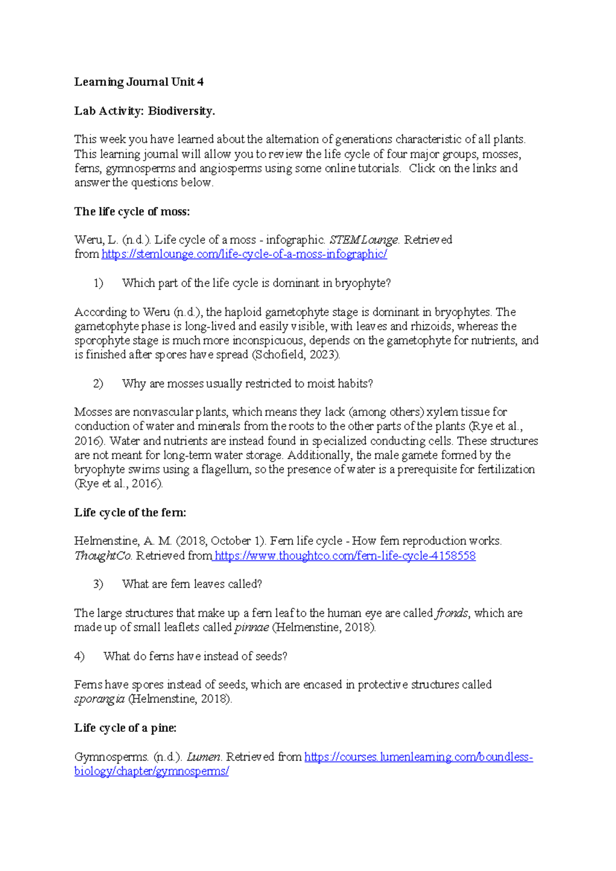 LJ Unit 4: Lab activity Biodiversity - Learning Journal Unit 4 Lab Activity: Biodiversity. This ...