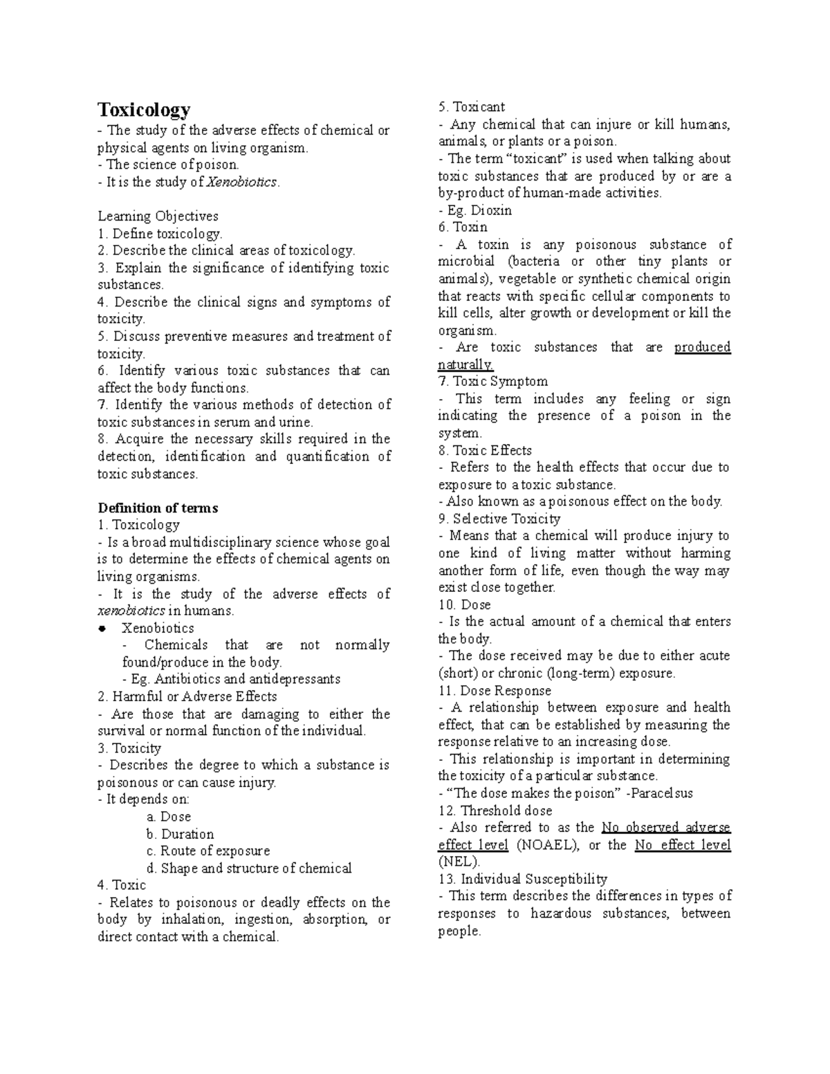Toxicology - Toxicology The study of the adverse effects of chemical or ...