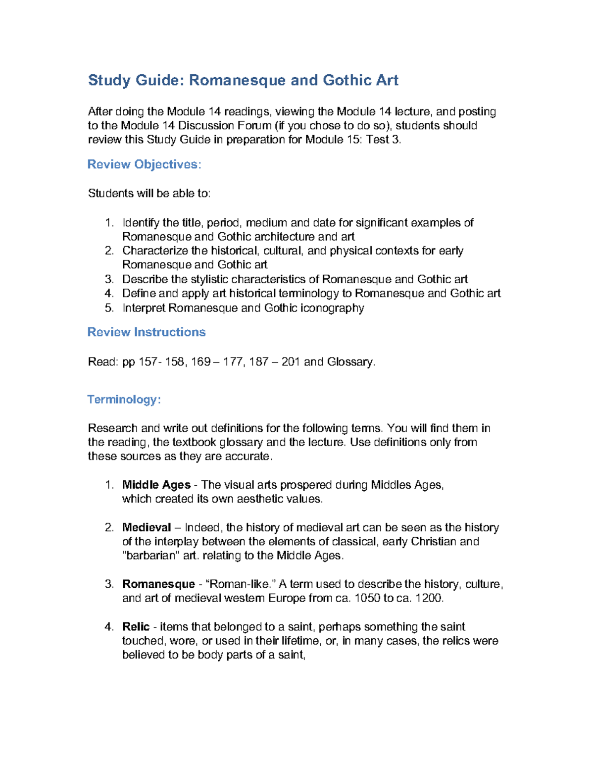 Module 14 Study Guide - Study Guide: Romanesque and Gothic Art After ...