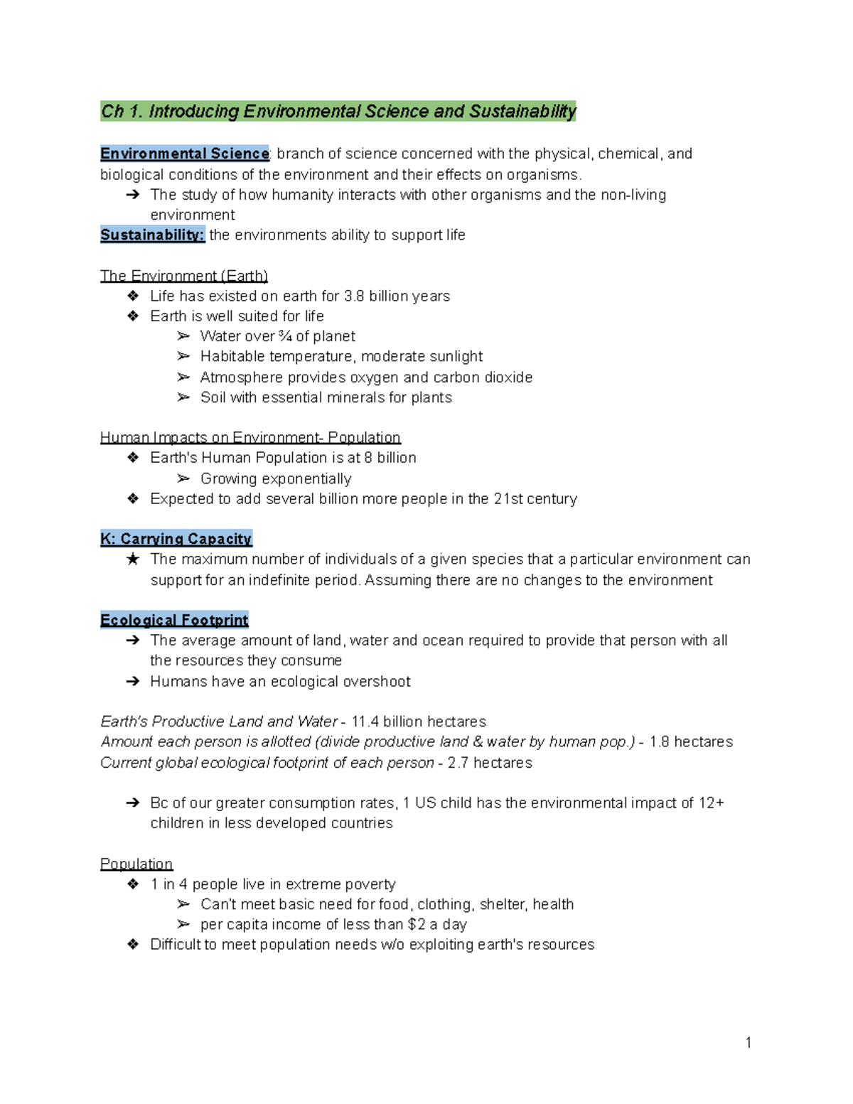 ES Ch 1 Sustainability - Ch 1. Introducing Environmental Science and ...