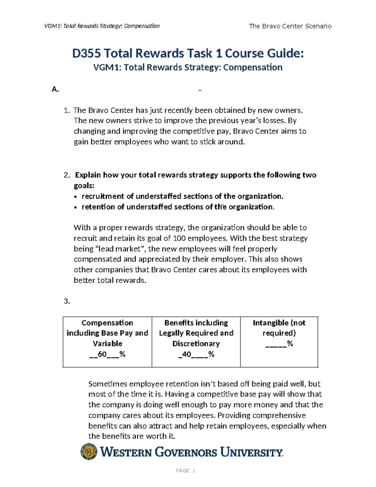D355-Task 1 - Passed - D355 Total Rewards Task 1 Course Guide: VGM1 ...