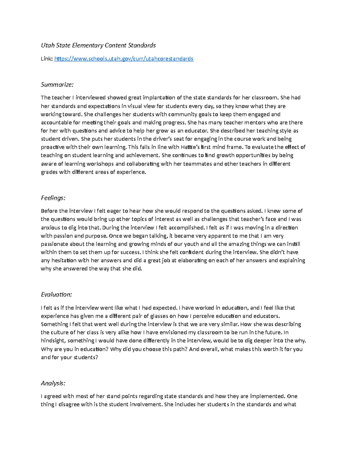 D097 Task 2 Breanna Dudley - Utah State Elementary Content Standards ...