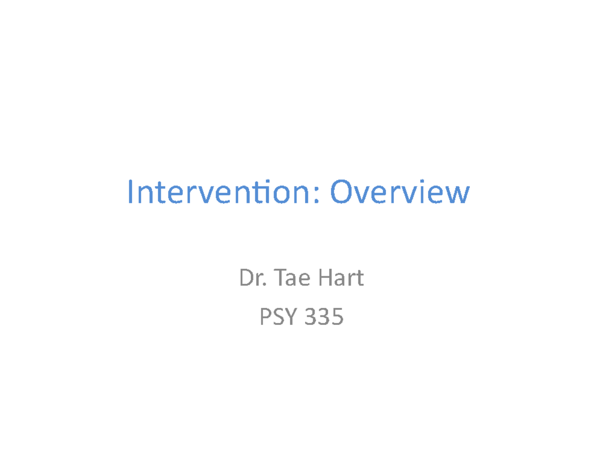 Clinical Psychology - Lecture notes - March 24, 2015 - Intervention ...