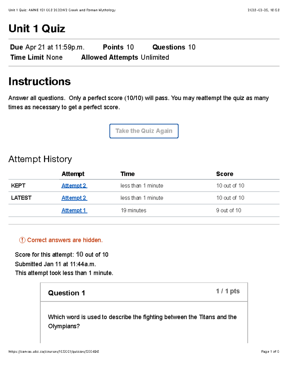 Unit 1 Quiz - Greek and Roman Creation Myths - Unit 1 Quiz Due Apr 21 ...
