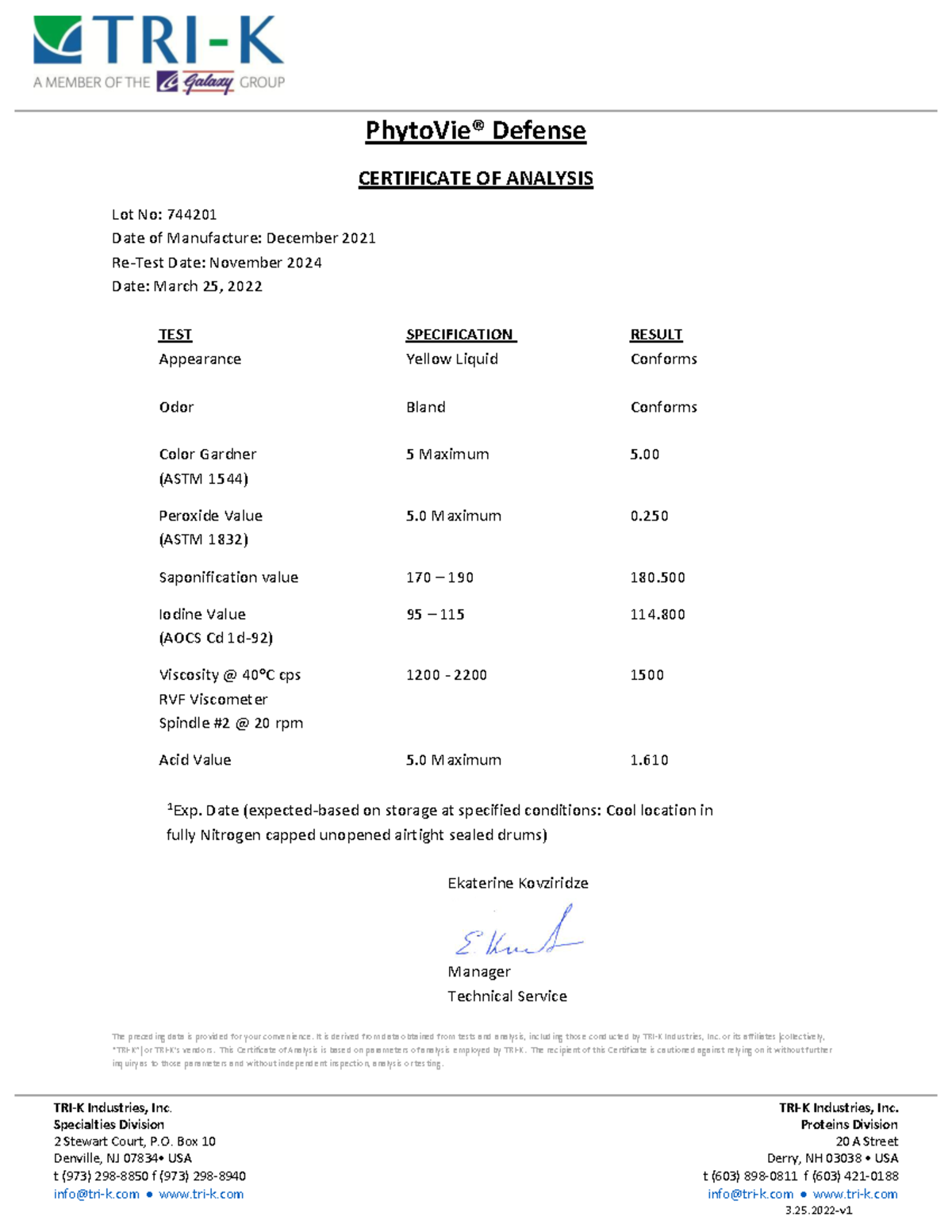 Co A 744201 Phytovie Defense Imp. 2629 Tri-K 209 - TRI-K Industries ...