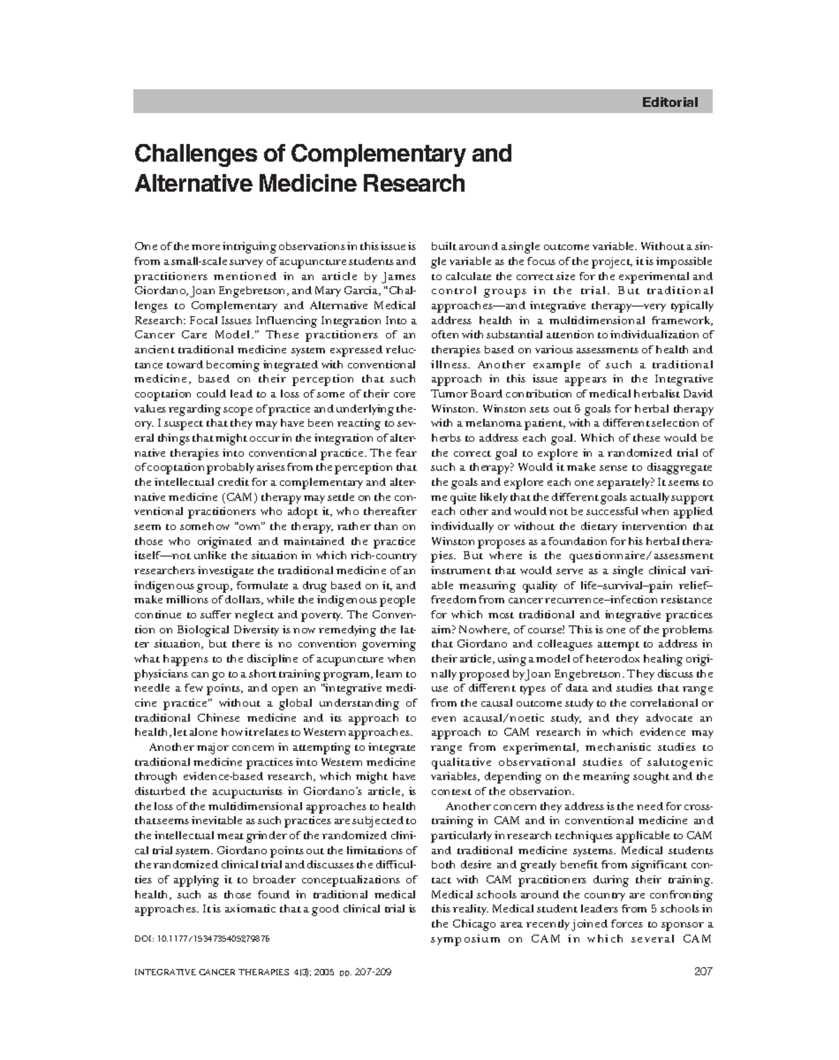 Block 2005 challenges of complementary and alternative medicine ...