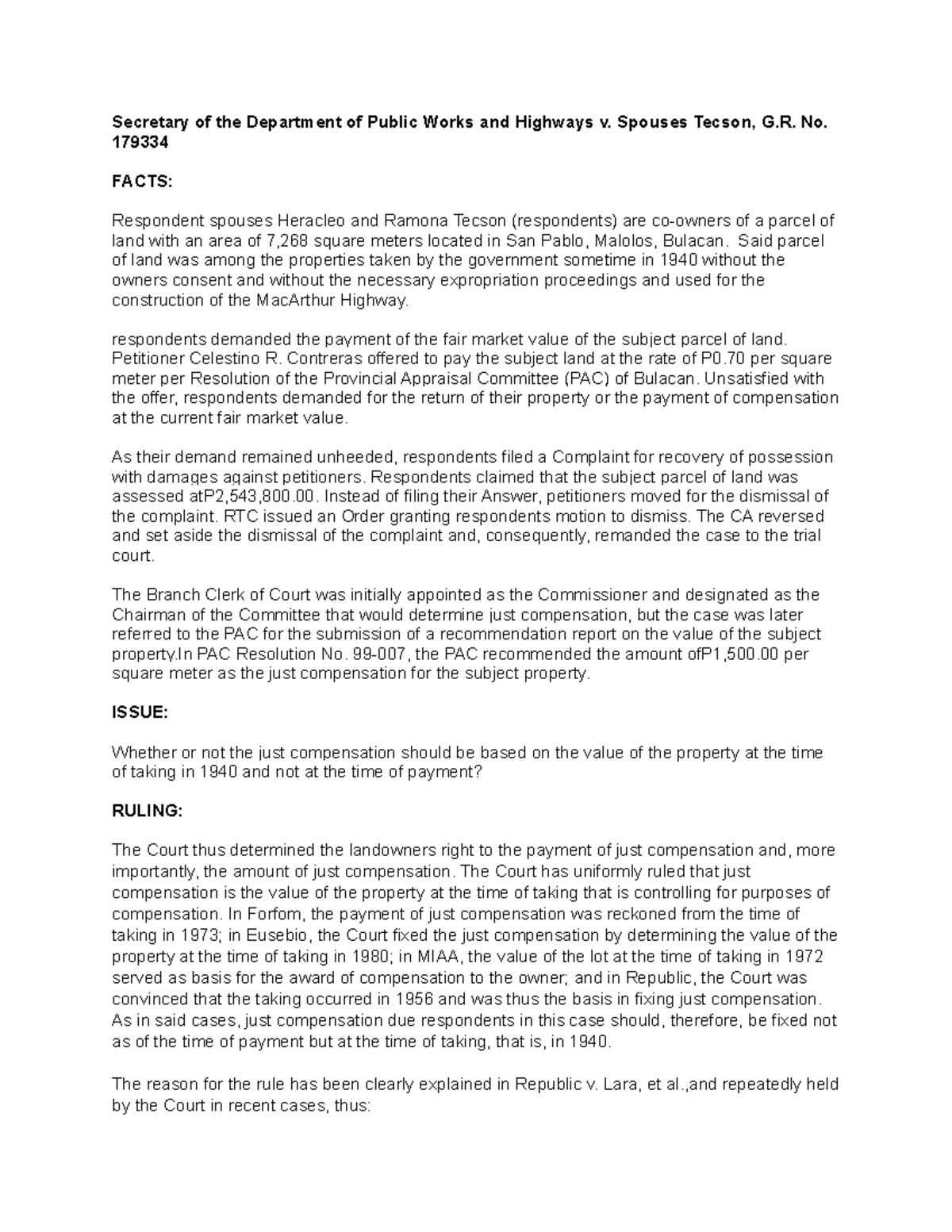 18. Secretary of DPWH vs. Tecson - Secretary of the Department of ...