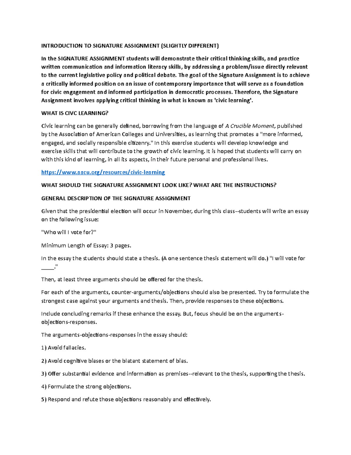 Introduction to the Signature Assignment - INTRODUCTION TO SIGNATURE ...