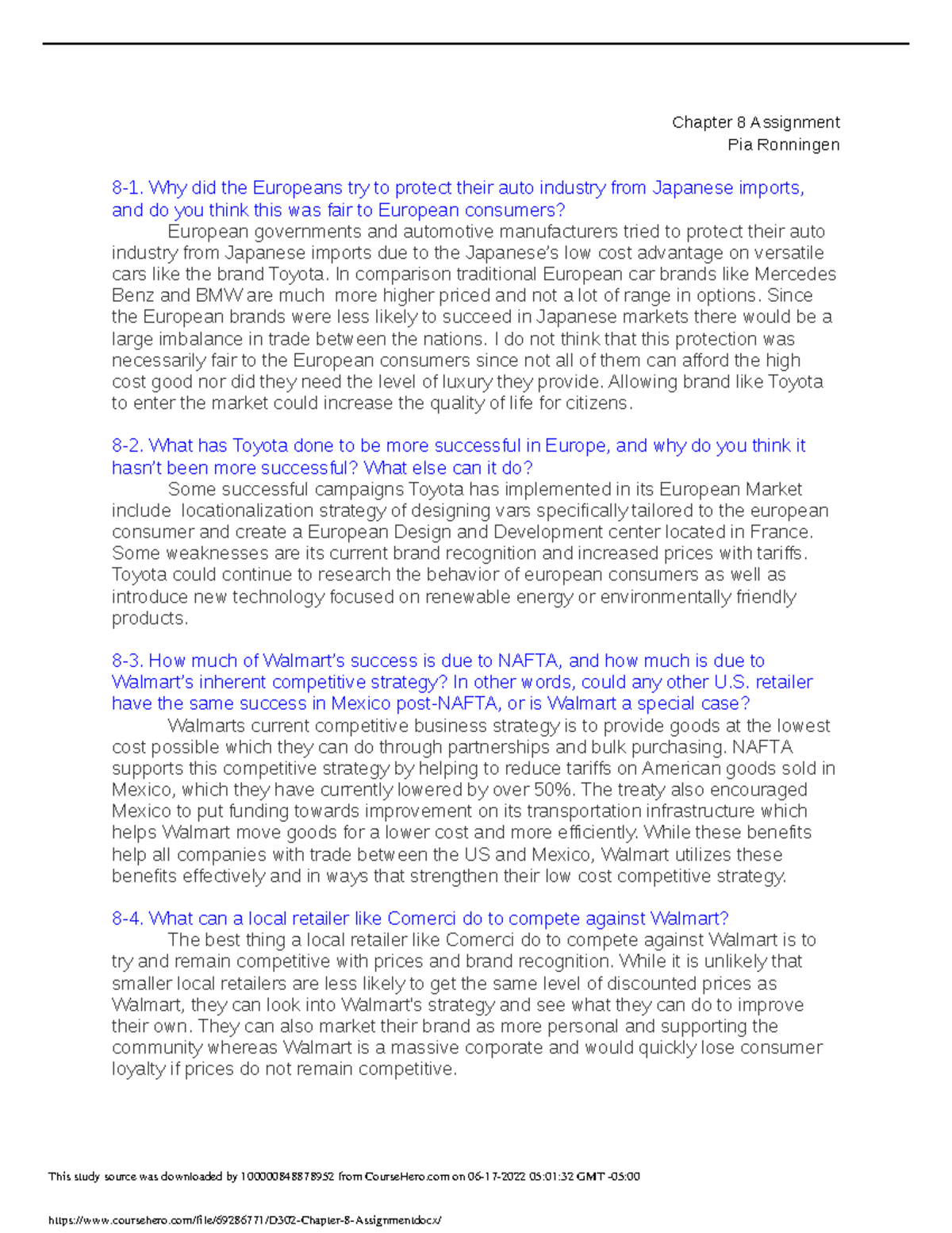 D302 Chapter 8 Assignment - Chapter 8 Assignment Pia Ronningen 8-1. Why did the Europeans try to ...