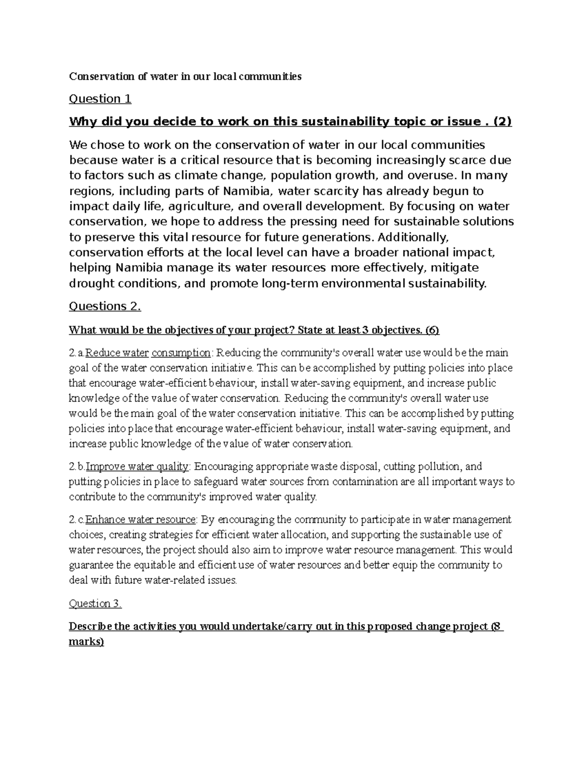 Assignment 1 - Conservation of water in our local communities Question ...