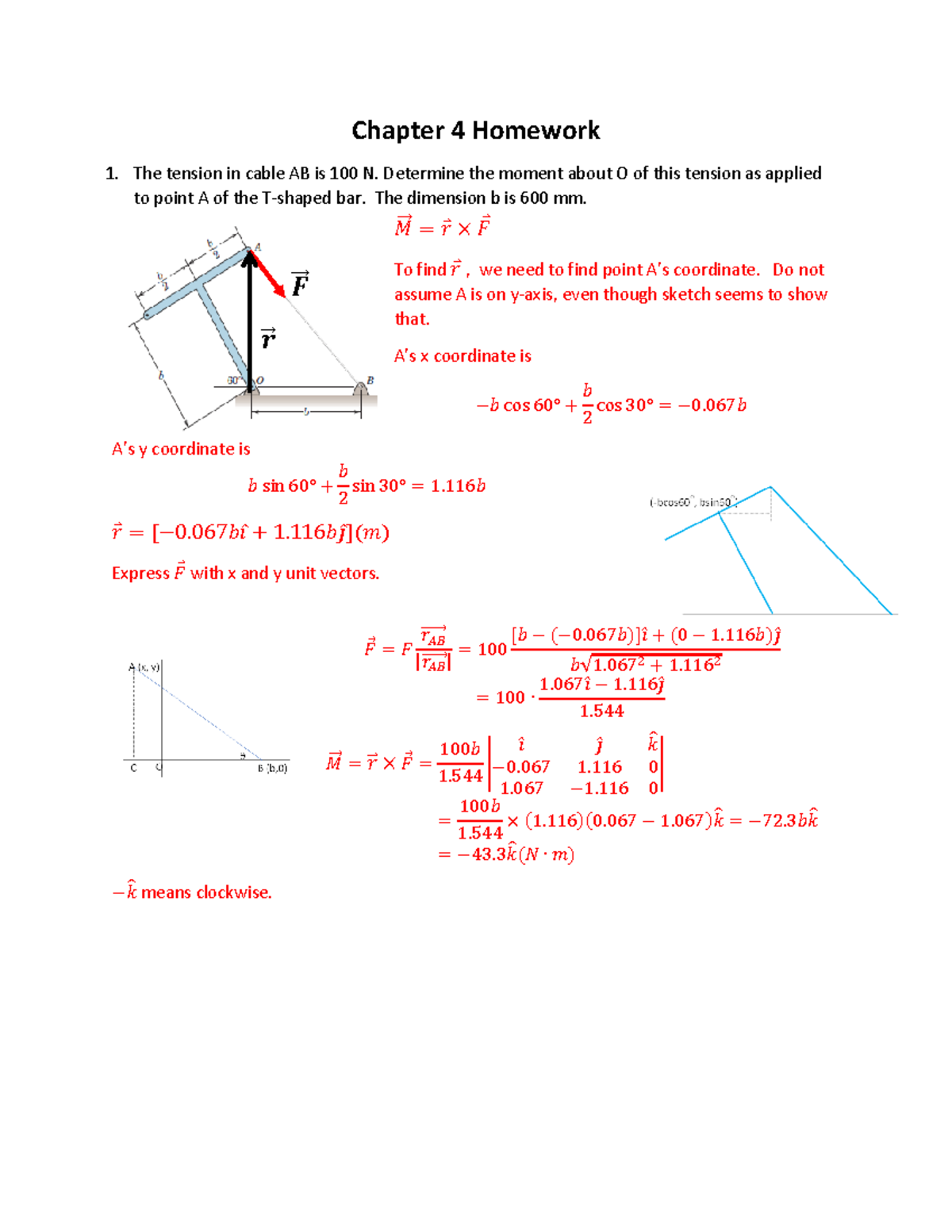 Chapter 04 Homework Solution - Chapter 4 Homework The tension in cable AB is 100 N. Determine ...