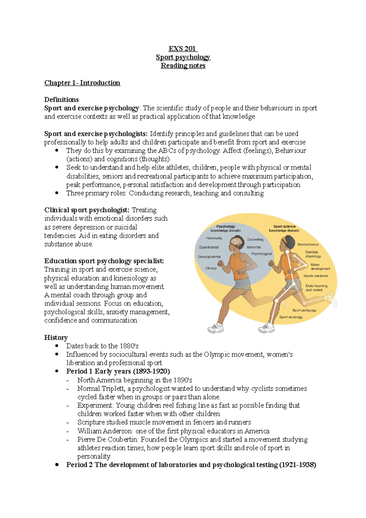 EXS201 Reading notes - EXS 201 Sport psychology Reading notes Chapter 1 ...