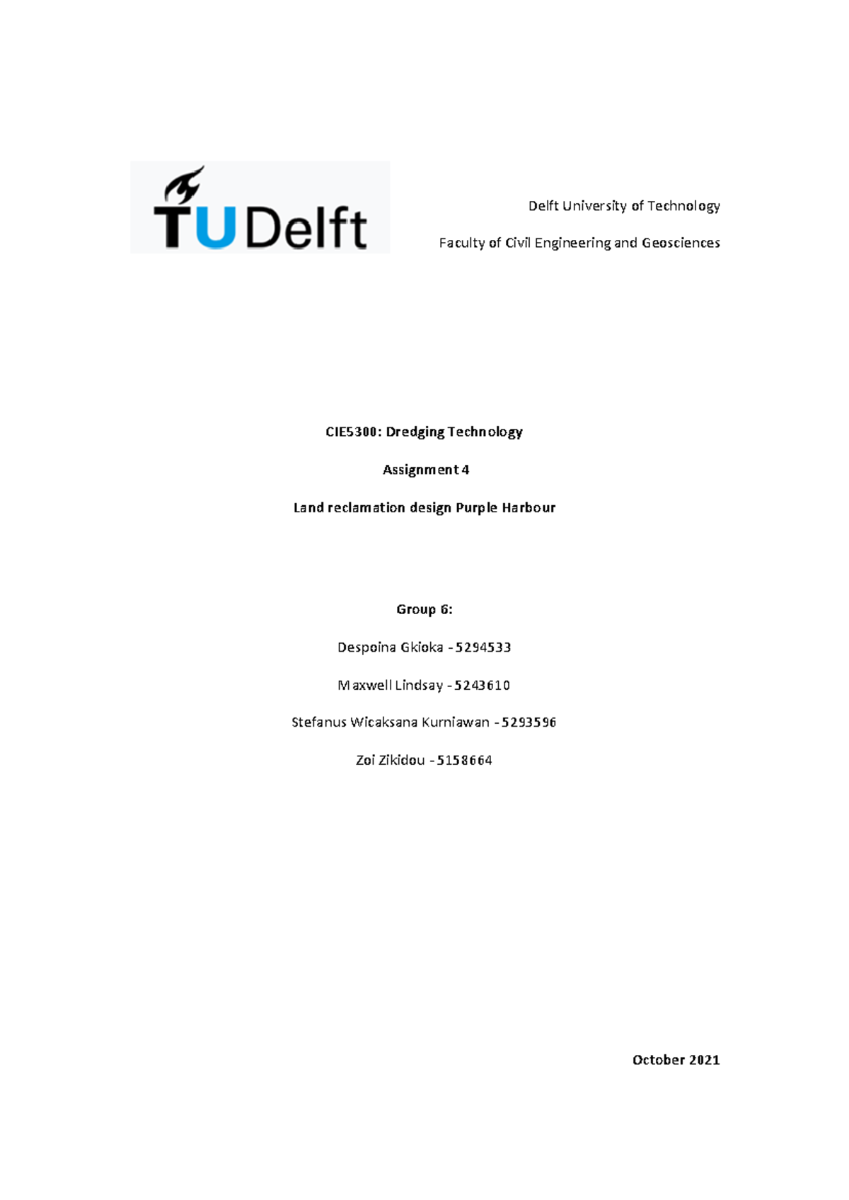 Assignment 4 Dredging Technology - TU Delft - Studeersnel