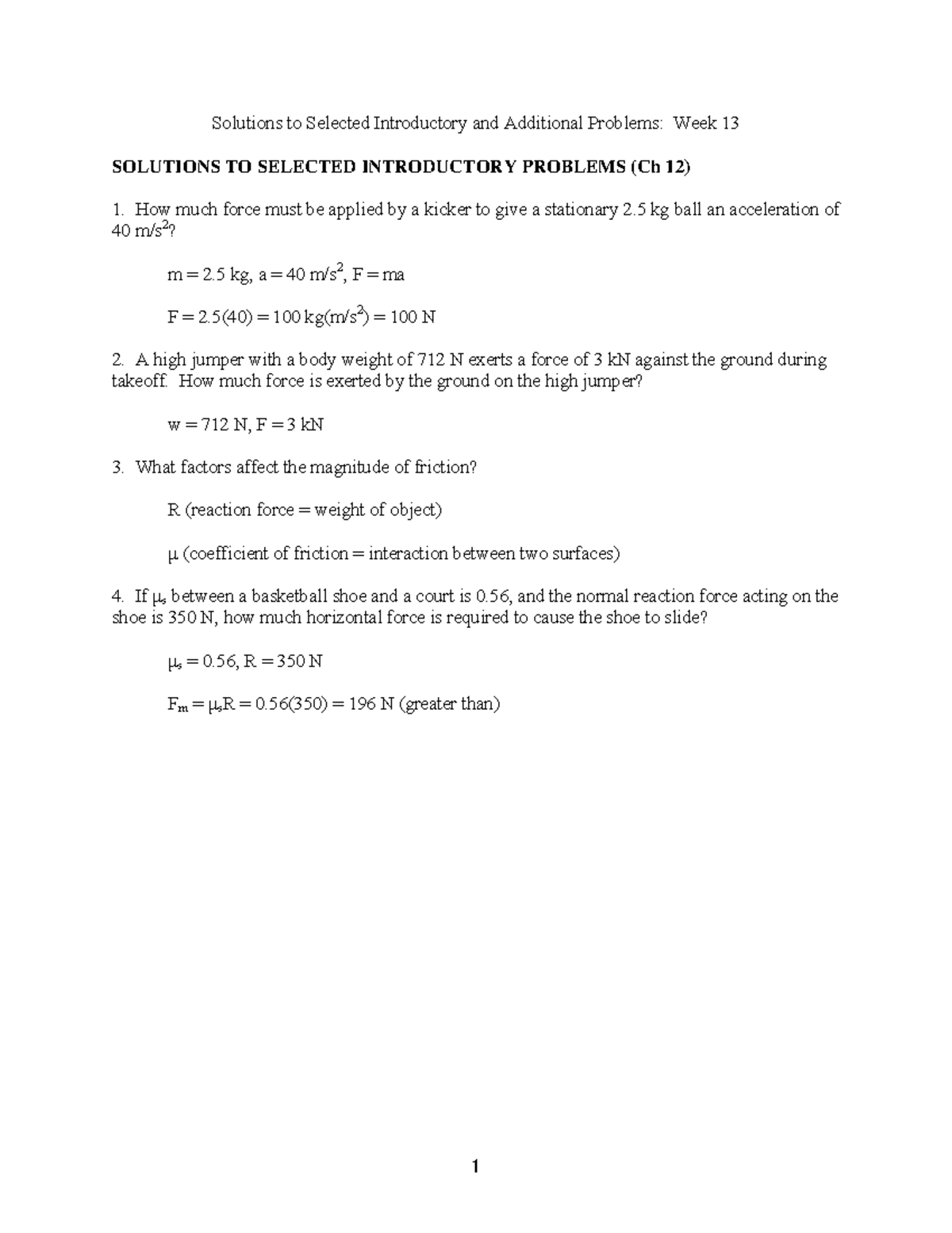 Solutions To Selected Introductory Problems Week13 Solutions To Selected Introductory And