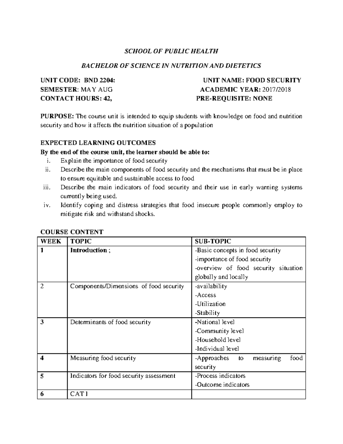FOOD Security Combined PDF - SCHOOL OF PUBLIC HEALTH BACHELOR OF ...
