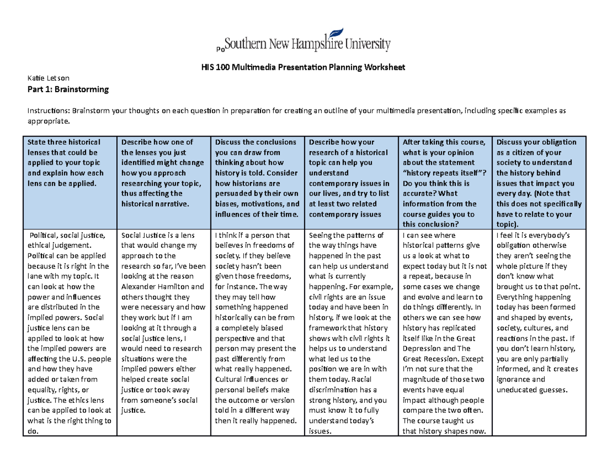 History 100 Multimedia presentation wkst - Po HIS 100 Multimedia ...