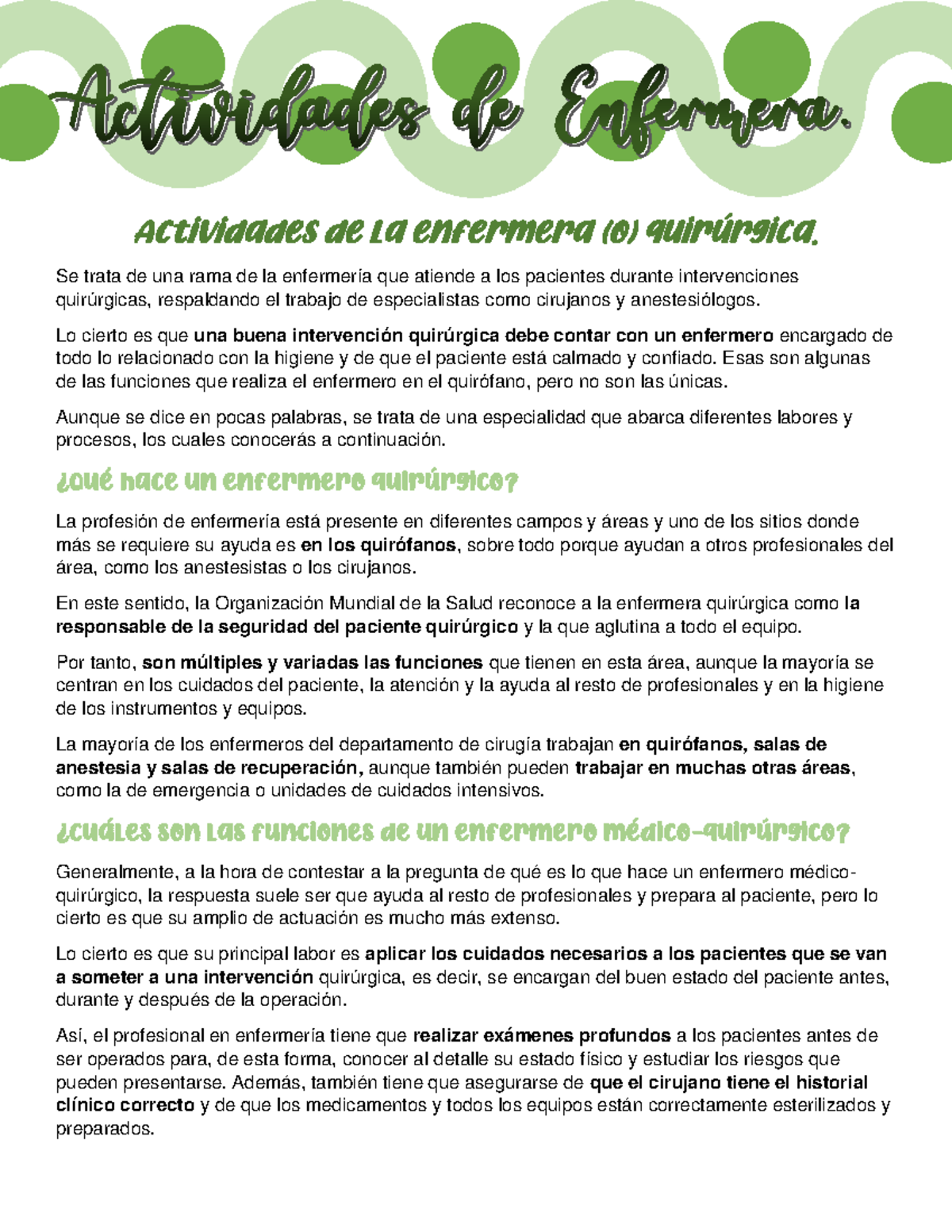 Actividades de la enfermera - Se trata de una rama de la enfermería que ...