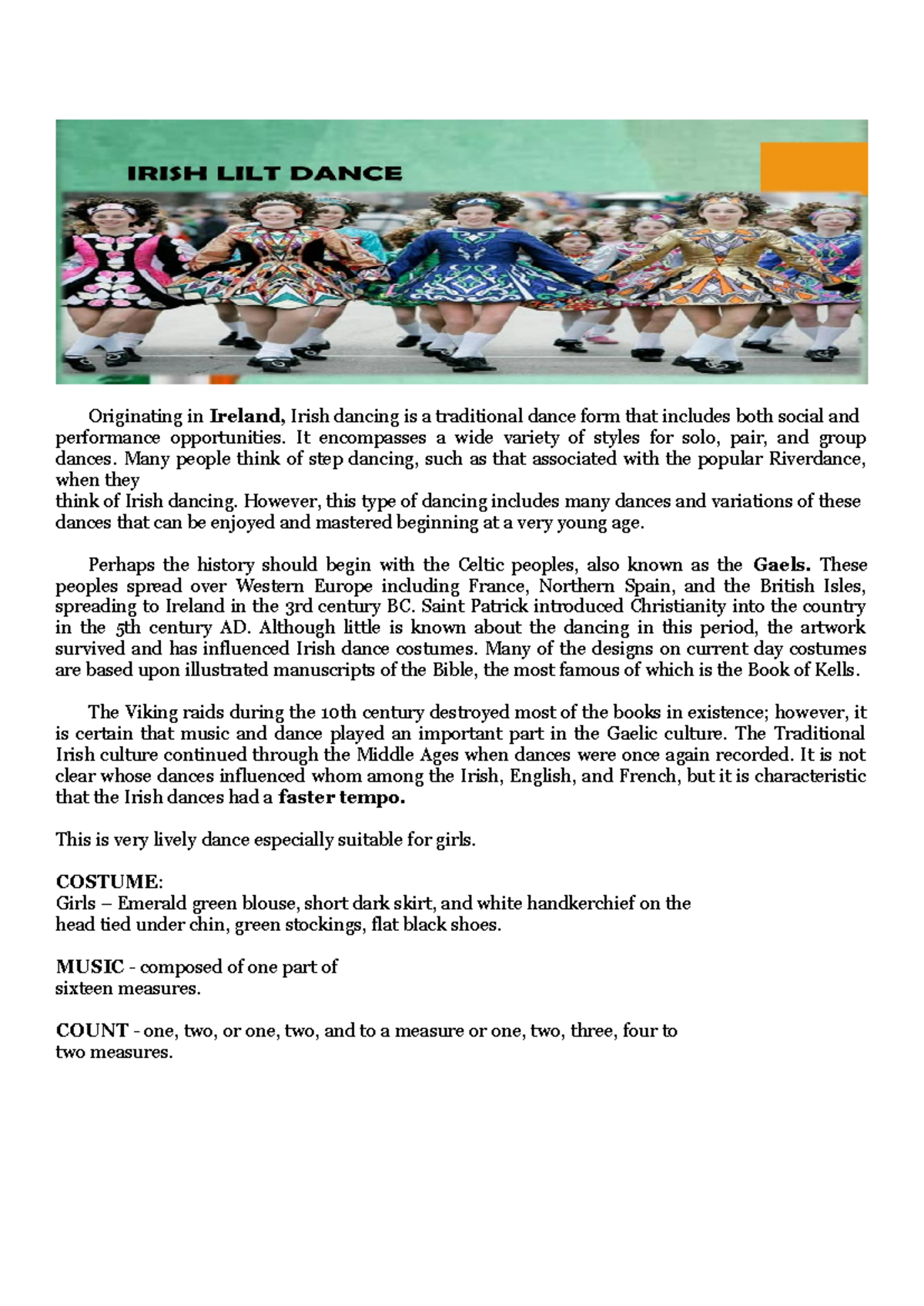 Irish LILT Dance Handouts - Originating in Ireland, Irish dancing is a ...