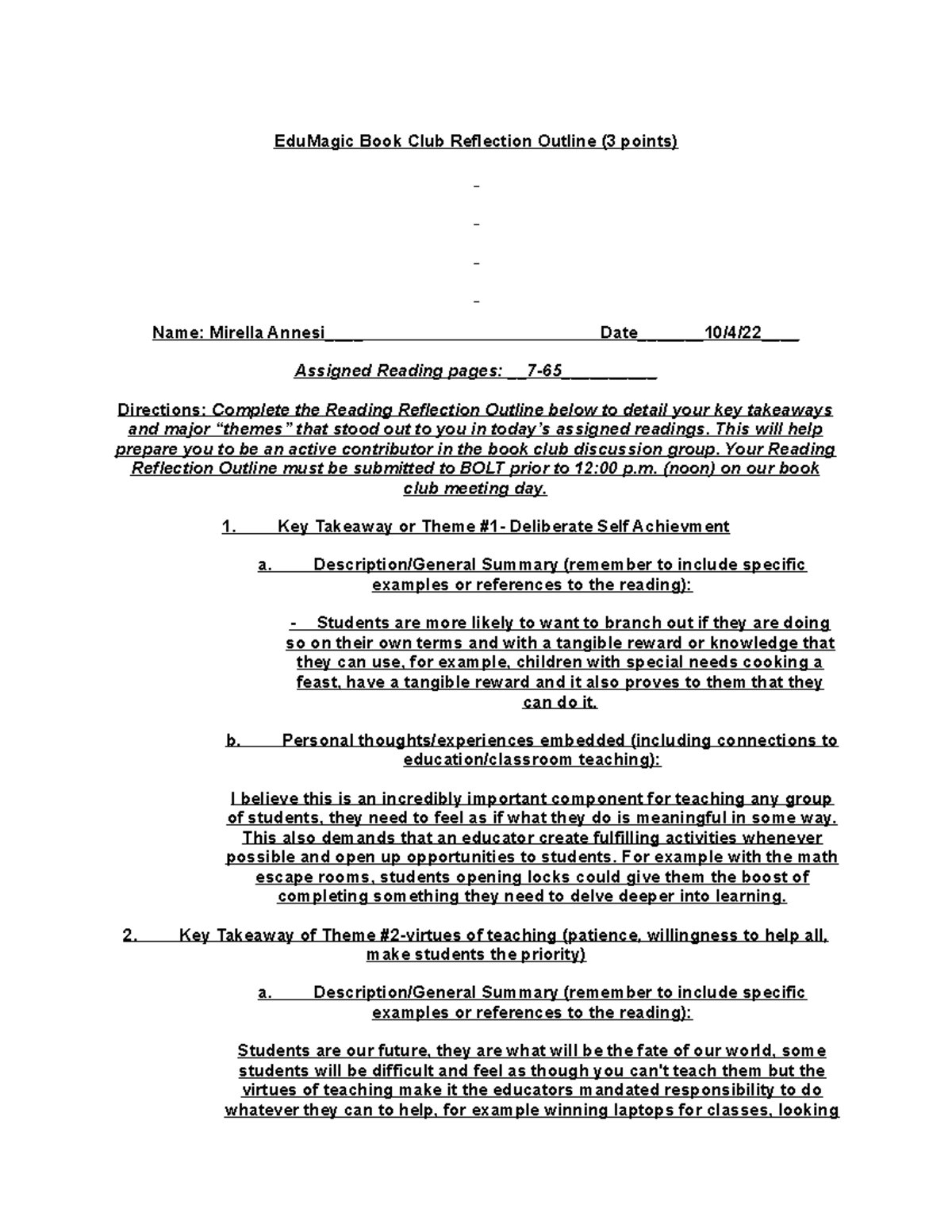 Edu Magic Book Club Reflection Outline #1 - This will help prepare you ...