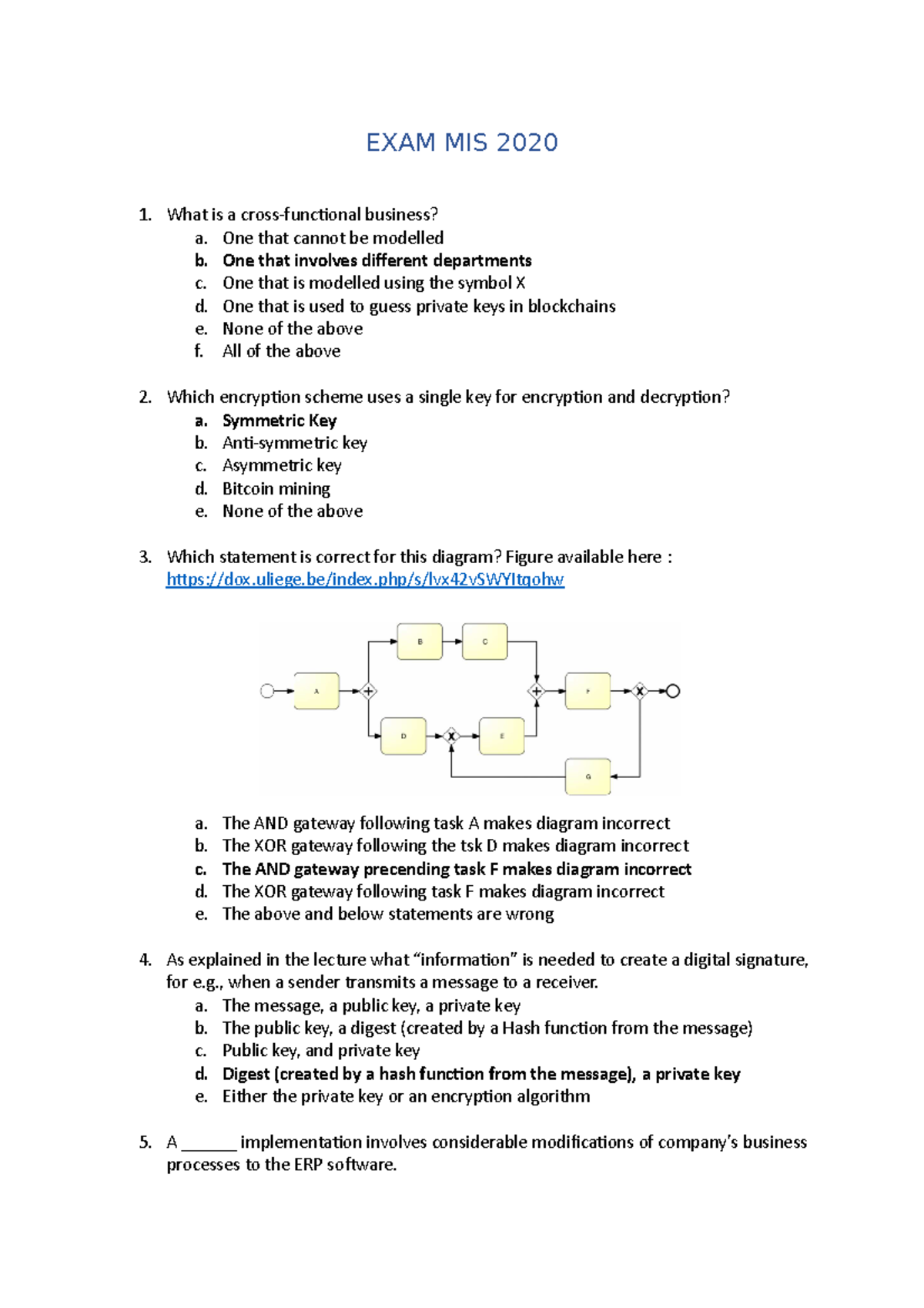 EXAM MIS 2020 1 - EXAM MIS 2020 What is a cross-functional business? a ...