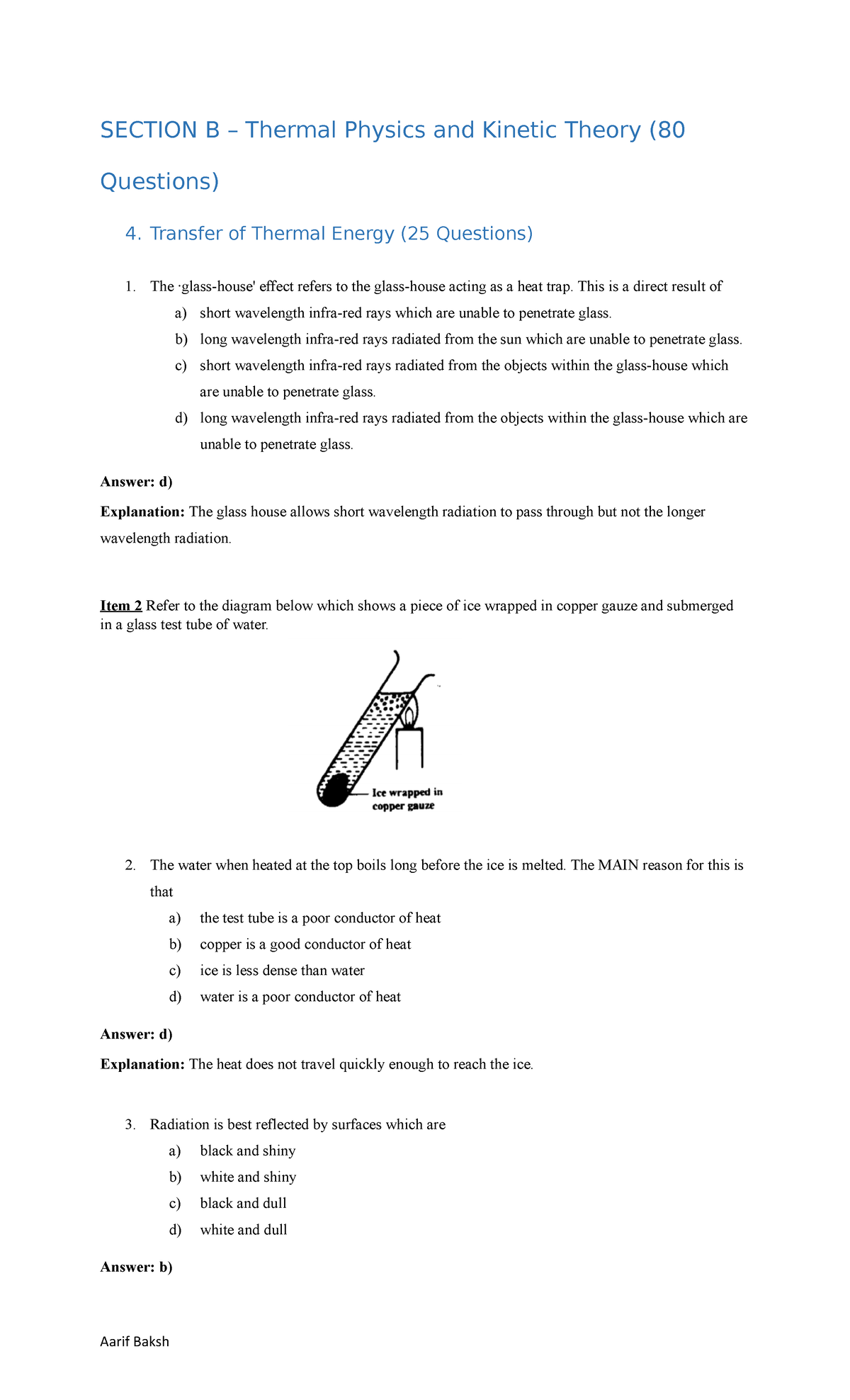 Physics B4 - SECTION B – Thermal Physics and Kinetic Theory ( Questions ...