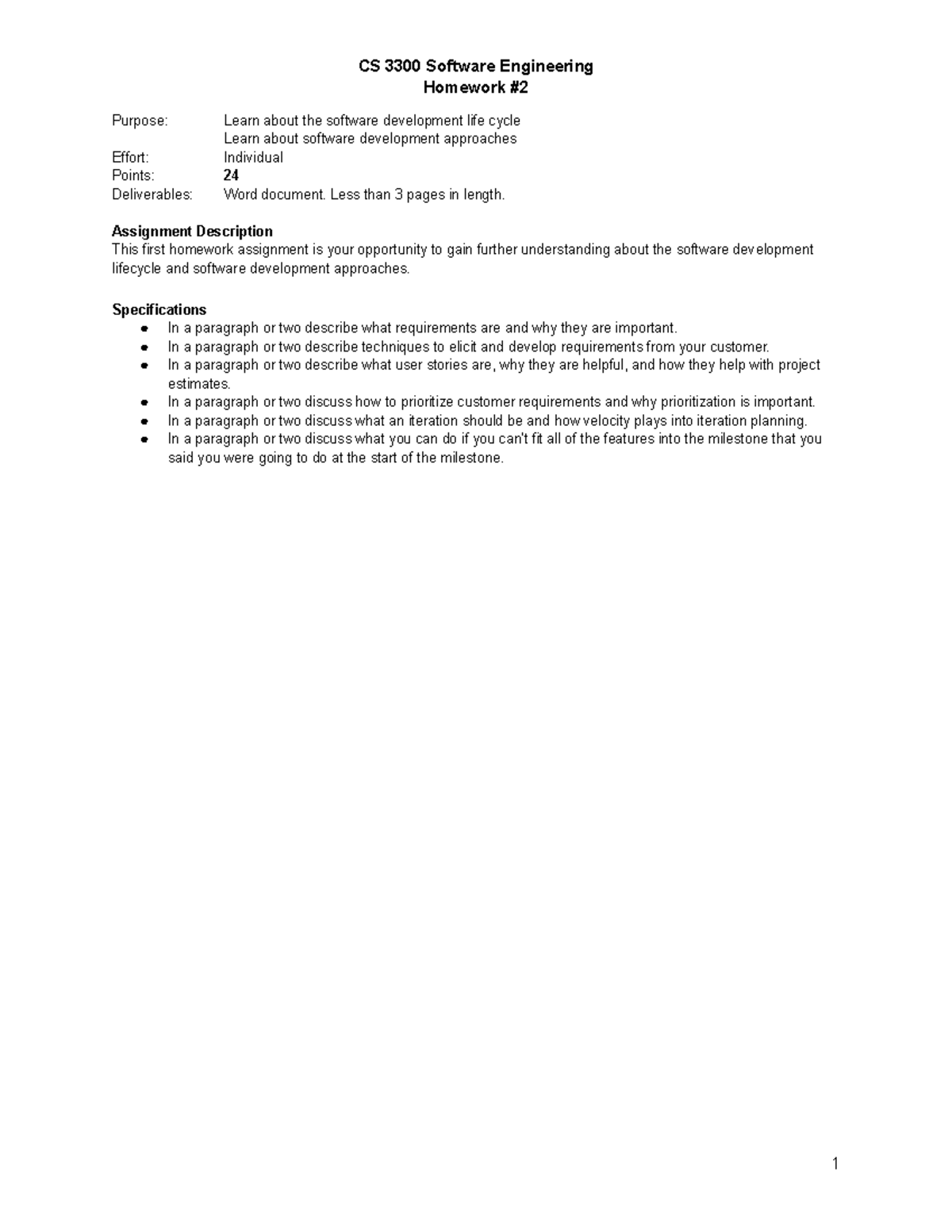 CS 3300-Homework 2 - Software Engineering I - CS 3300 Software ...