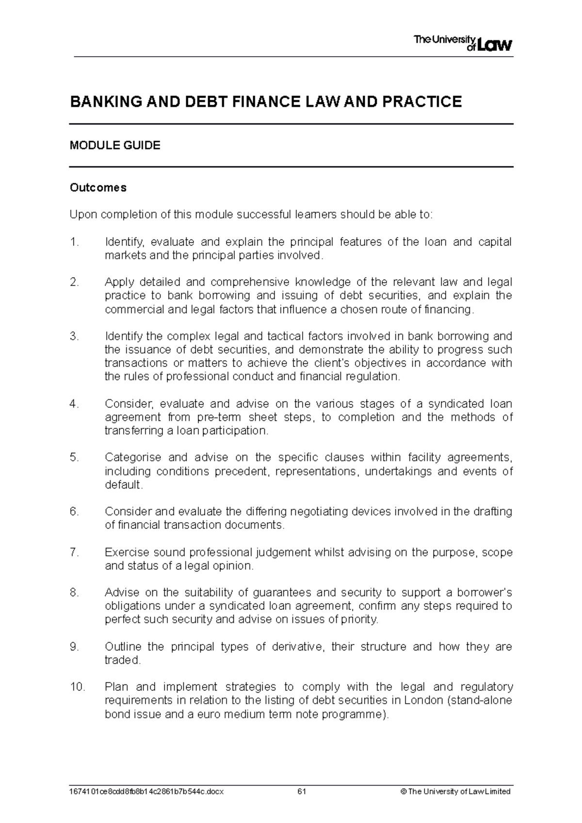 2122 dfin ce01 module guide - BANKING AND DEBT FINANCE LAW AND PRACTICE ...