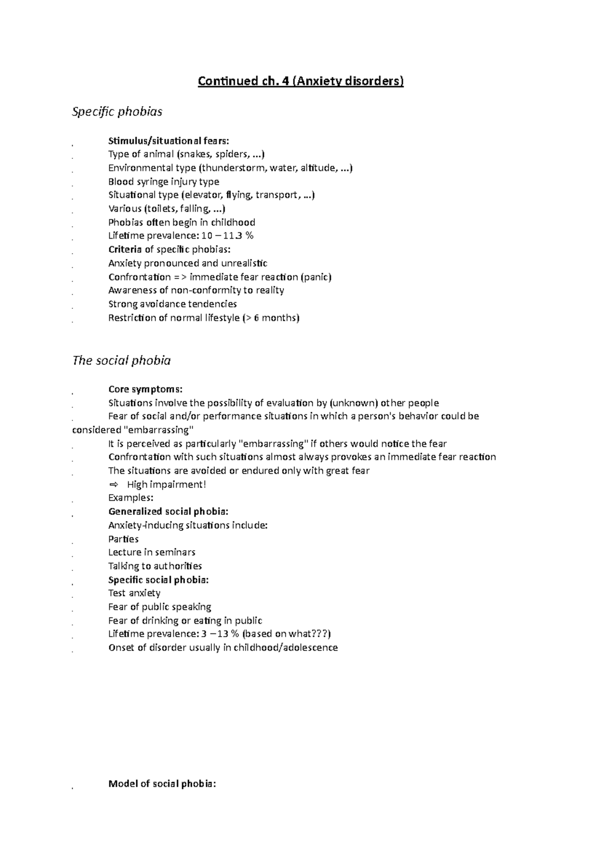 Chapter 4 - Anxiety disorders (part 2) - Continued ch. 4 (Anxiety ...