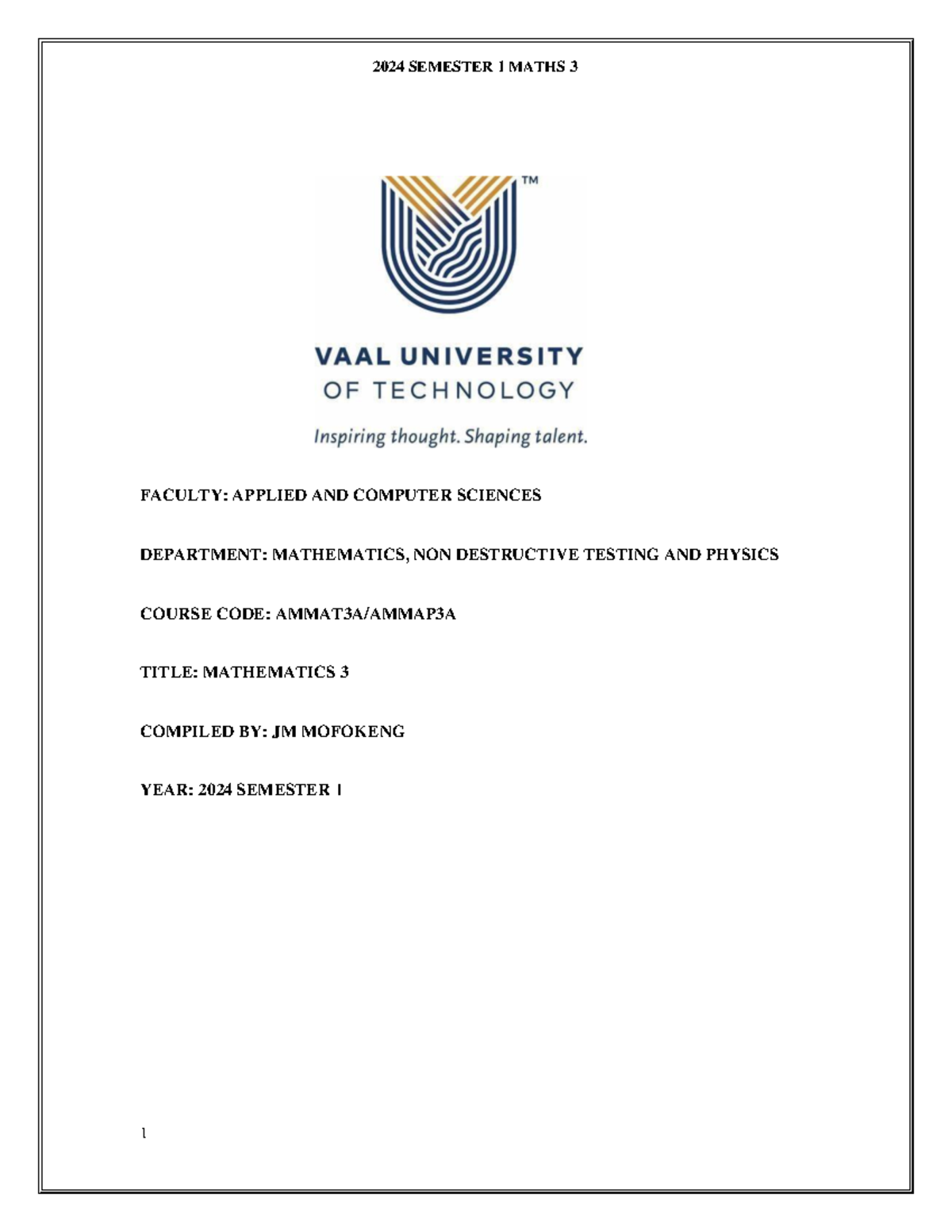 Mathematics 3 Learner Guide 2024 ( Updated Version) - FACULTY: APPLIED AND COMPUTER SCIENCES ...