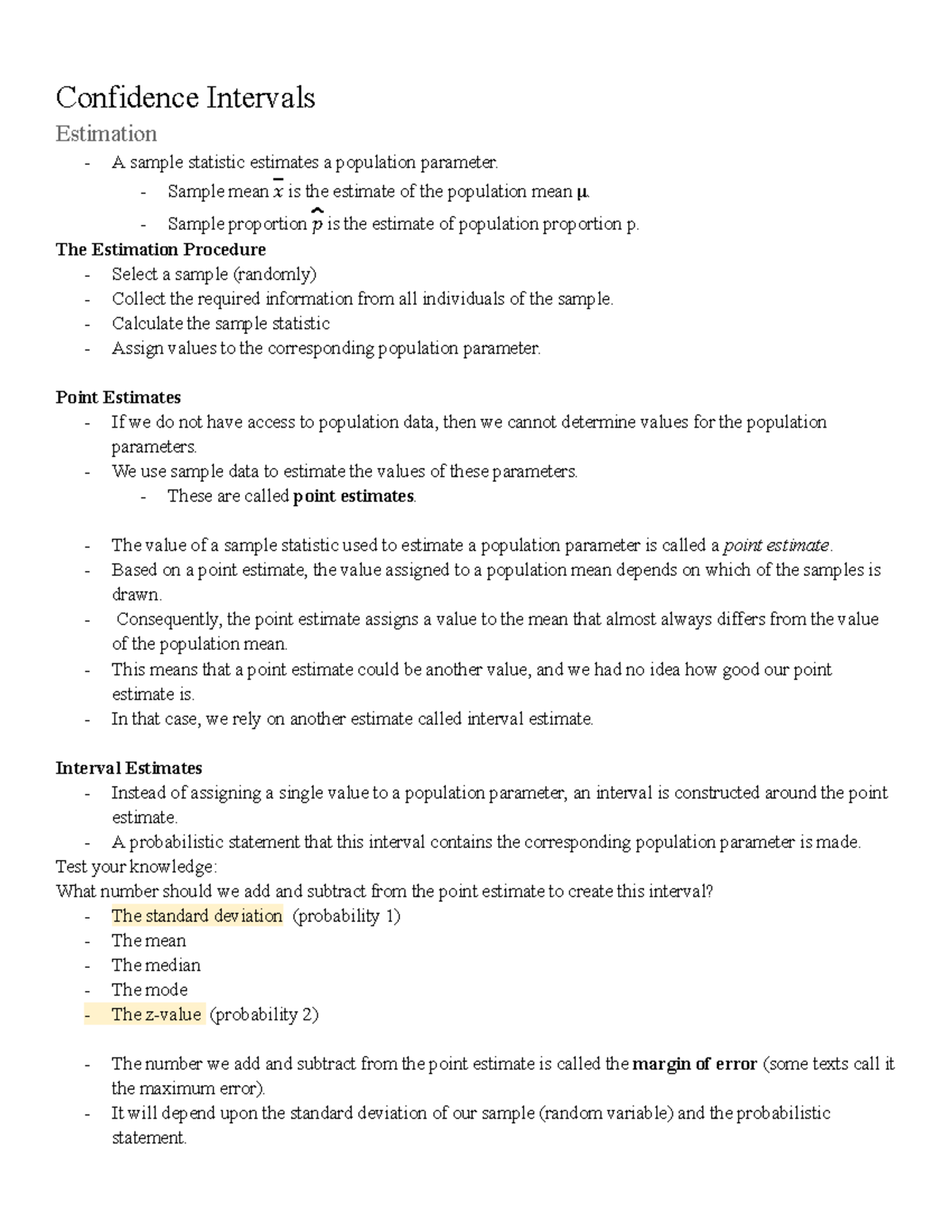 PLSC 214 Topic 9 - Confidence Intervals - Confidence Intervals Estimation A sample statistic ...