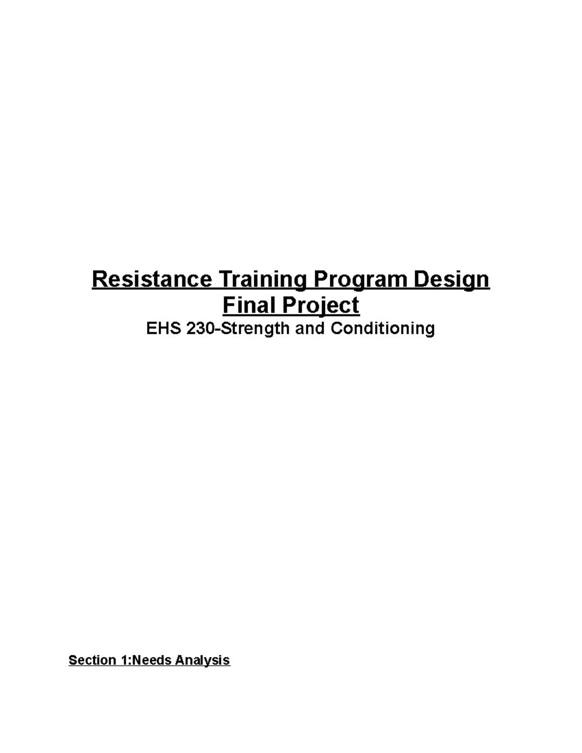 EHS 230 Resistance Training Program Design - Resistance Training ...