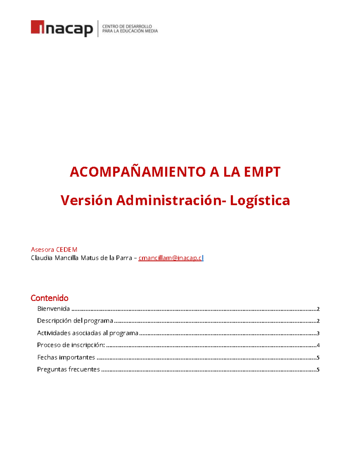 Acompañamiento Logística - ACOMPA—AMIENTO A LA EMPT VersiÛn AdministraciÛn- LogÌstica Asesora ...