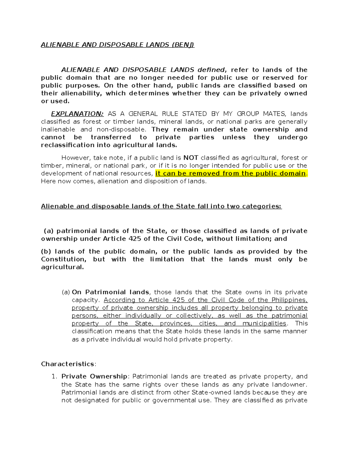 Alienable and disposable lands reviewer - ALIENABLE AND DISPOSABLE ...
