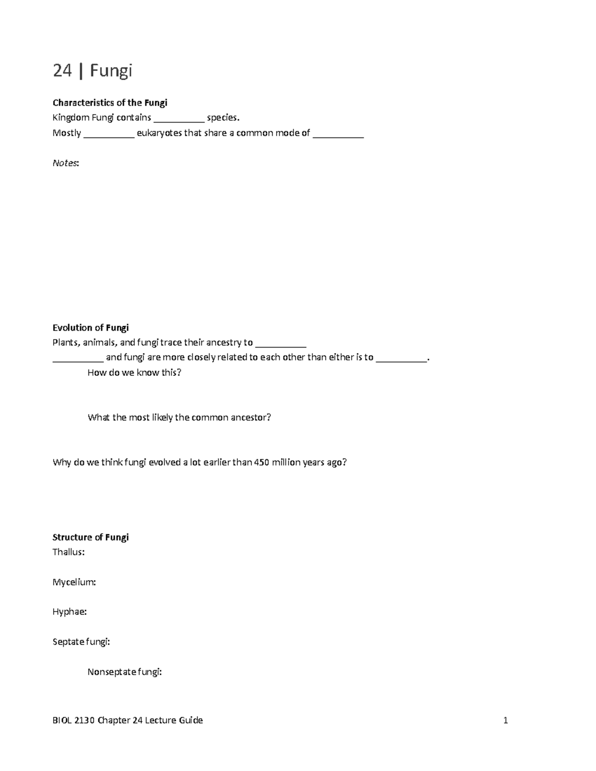 Chapter 24 Lecture Guide - 24 | Fungi Characteristics of the Fungi Kingdom Fungi contains ...