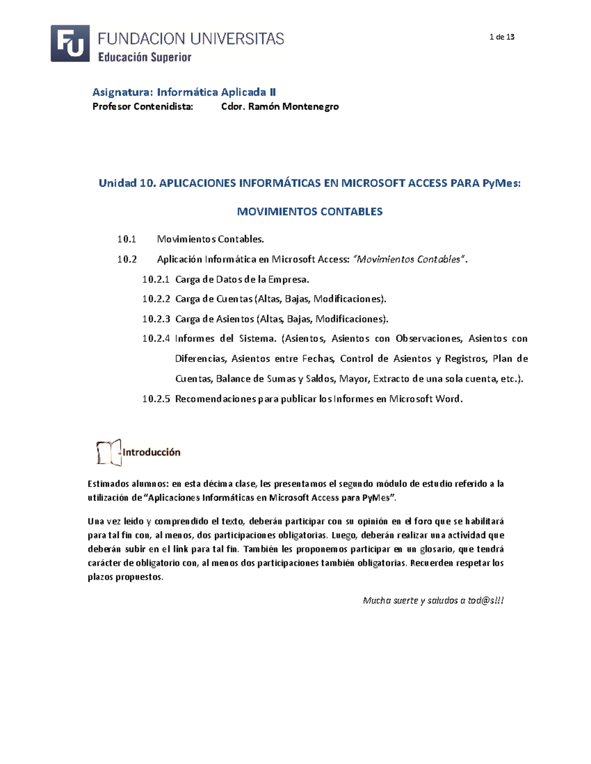 Informatica II- ADE- Unidad 10 - Asignatura: Informática Aplicada II ...