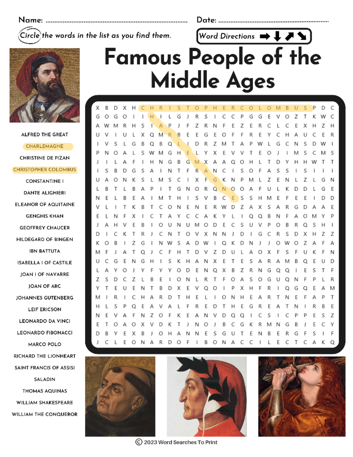 Middle Ages Wordsearch no key - Studocu
