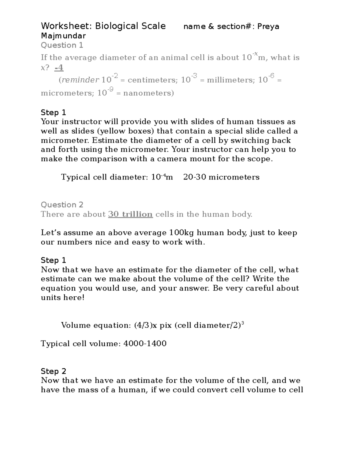 Biological Scale Lab Wrksht - Majmundar Question 1 If the average ...