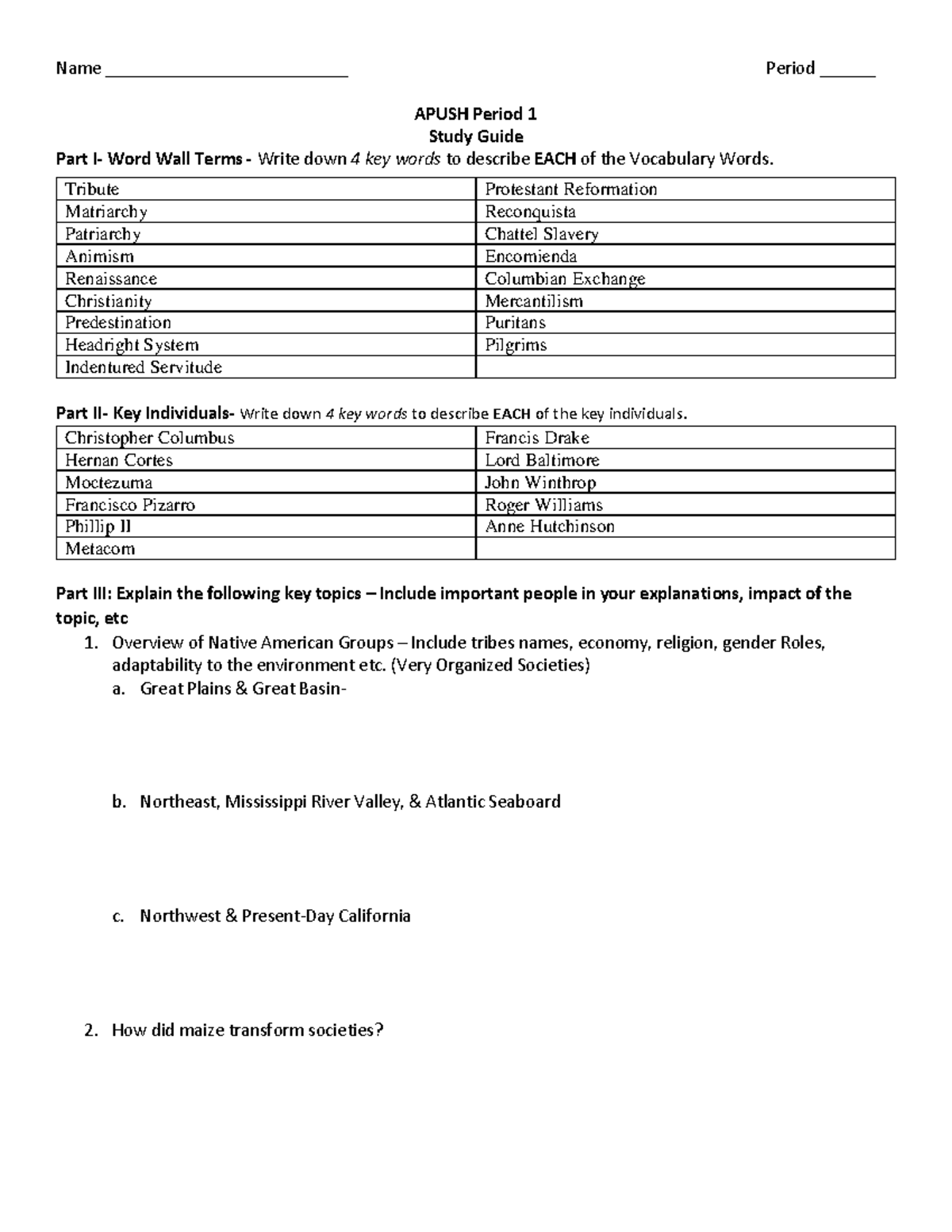 Period 1 - this is a document used to study for the ap us history ...