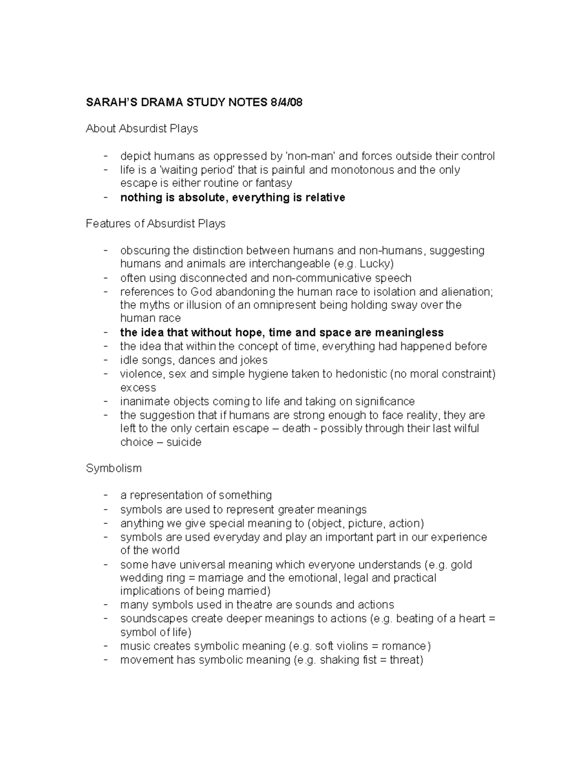 Drama Notes - SARAH’S DRAMA STUDY NOTES 8/4/ About Absurdist Plays ...