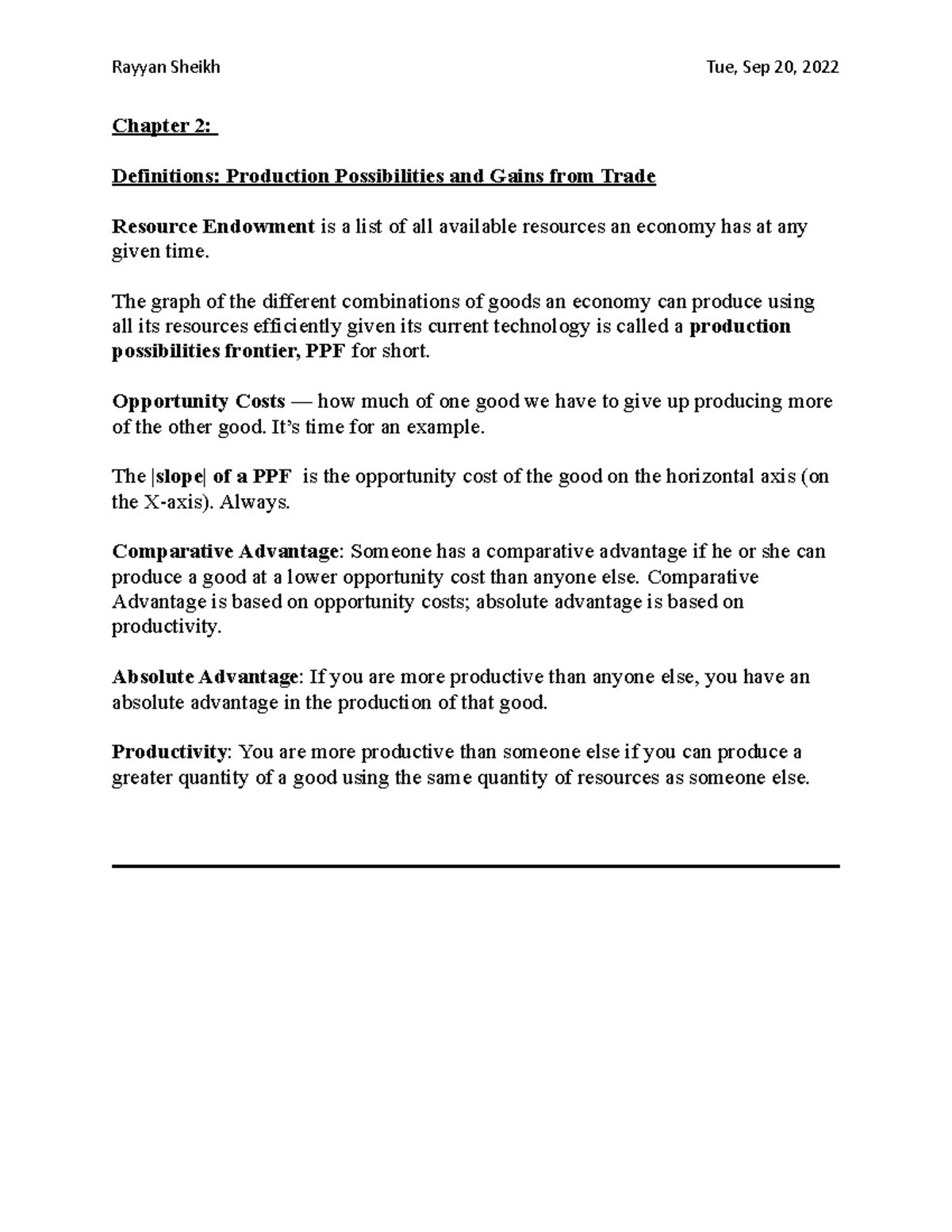 Chapter 2 Micro Economics - Chapter 2: Definitions: Production Possibilities and Gains from ...