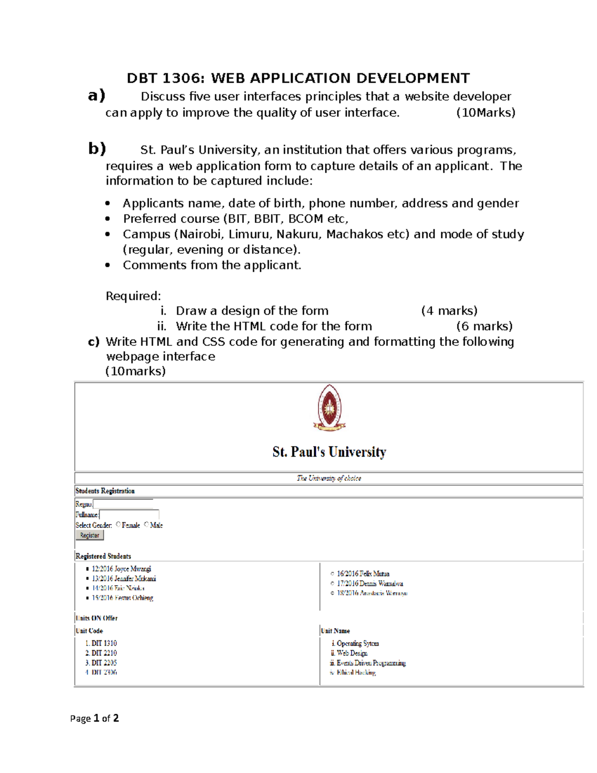 DBT 1306 Web Application Development CAT 2 - DBT 1306: WEB APPLICATION DEVELOPMENT a) Discuss ...