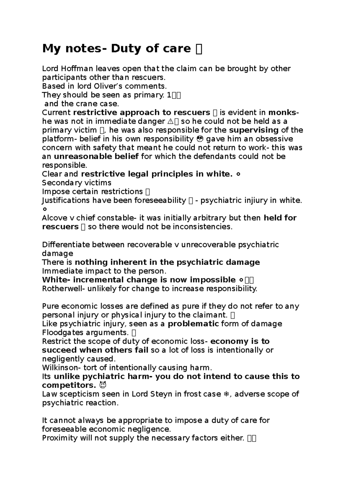 Duty of care - Notes on duty of care. - My notes- Duty of care 🀀 Lord ...