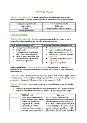 Robbery - Revision Notes - Robbery- ROBBERY- Theft with force... s of ...