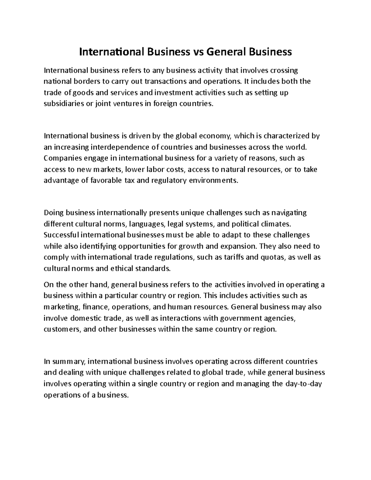 International Business vs General Business - International Business vs ...