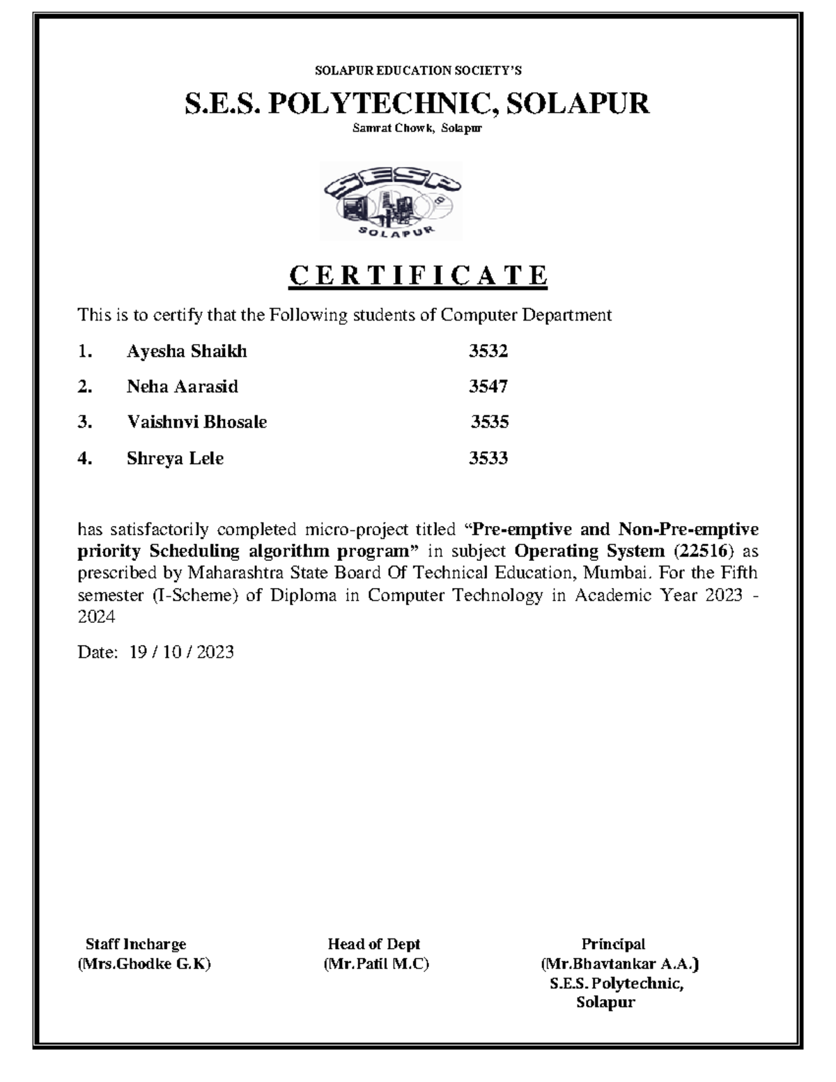 Microproject Report-OPS - SOLAPUR EDUCATION SOCIETY’S S.E. POLYTECHNIC ...