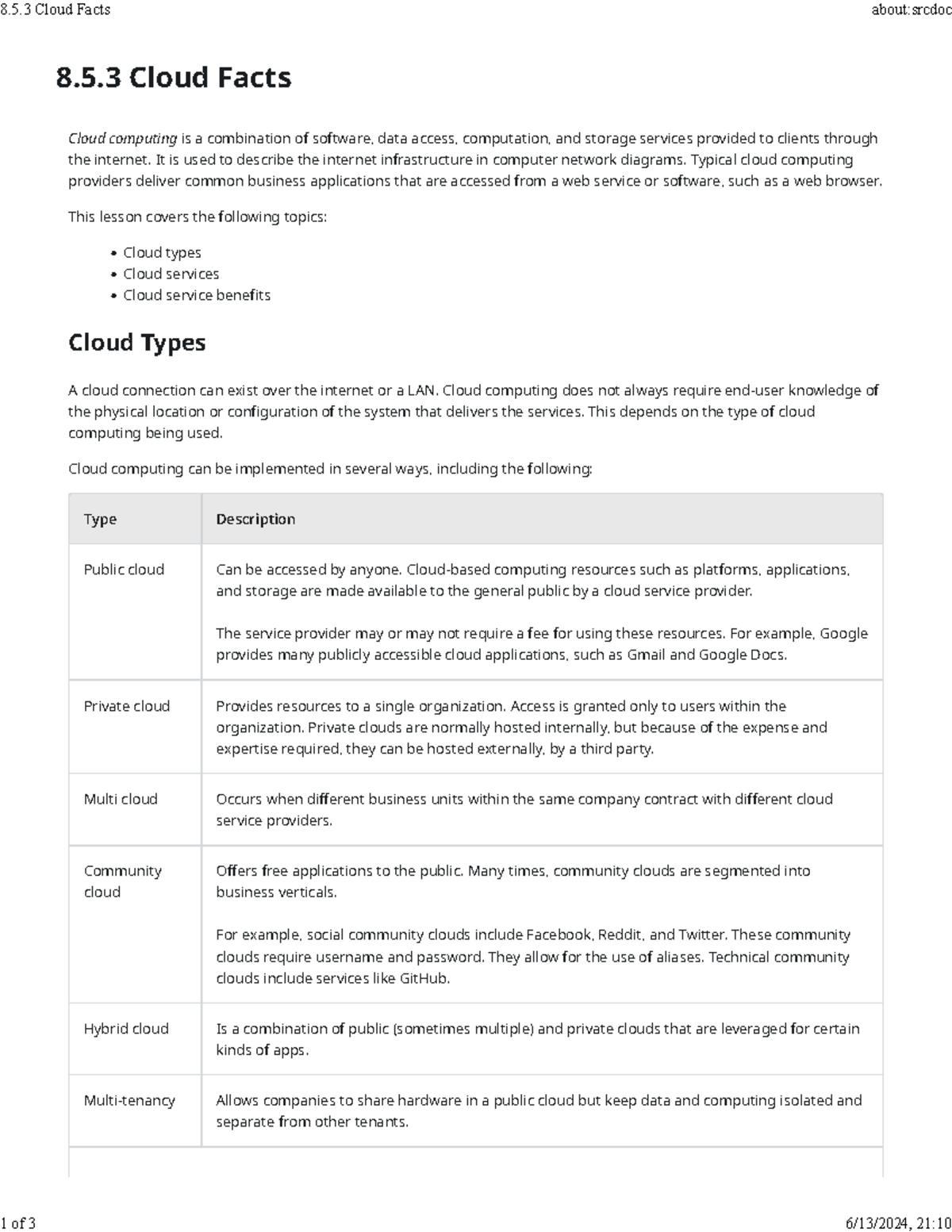 8.5.3 Cloud Facts - 8.5 Cloud Facts Cloud computing is a combination of ...
