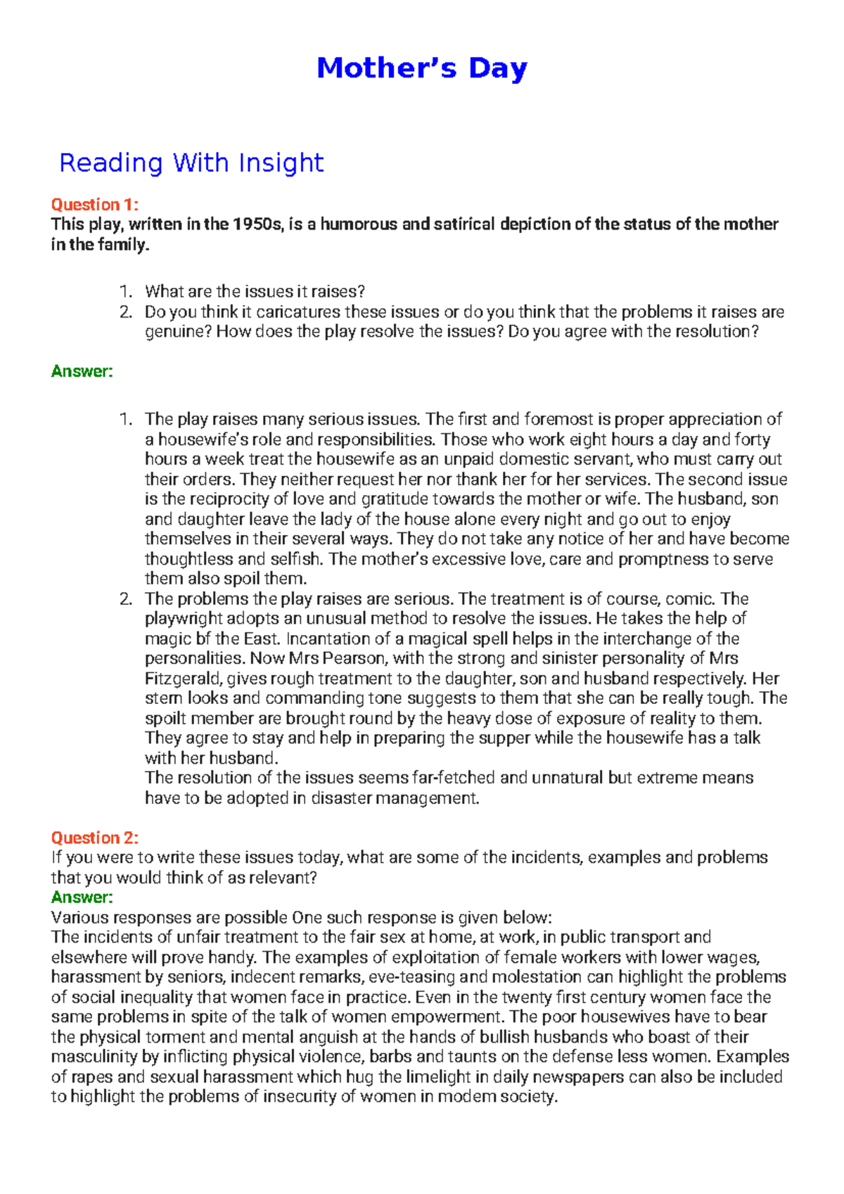 Mother's day notes - Mother’s Day Reading With Insight Question 1: This ...