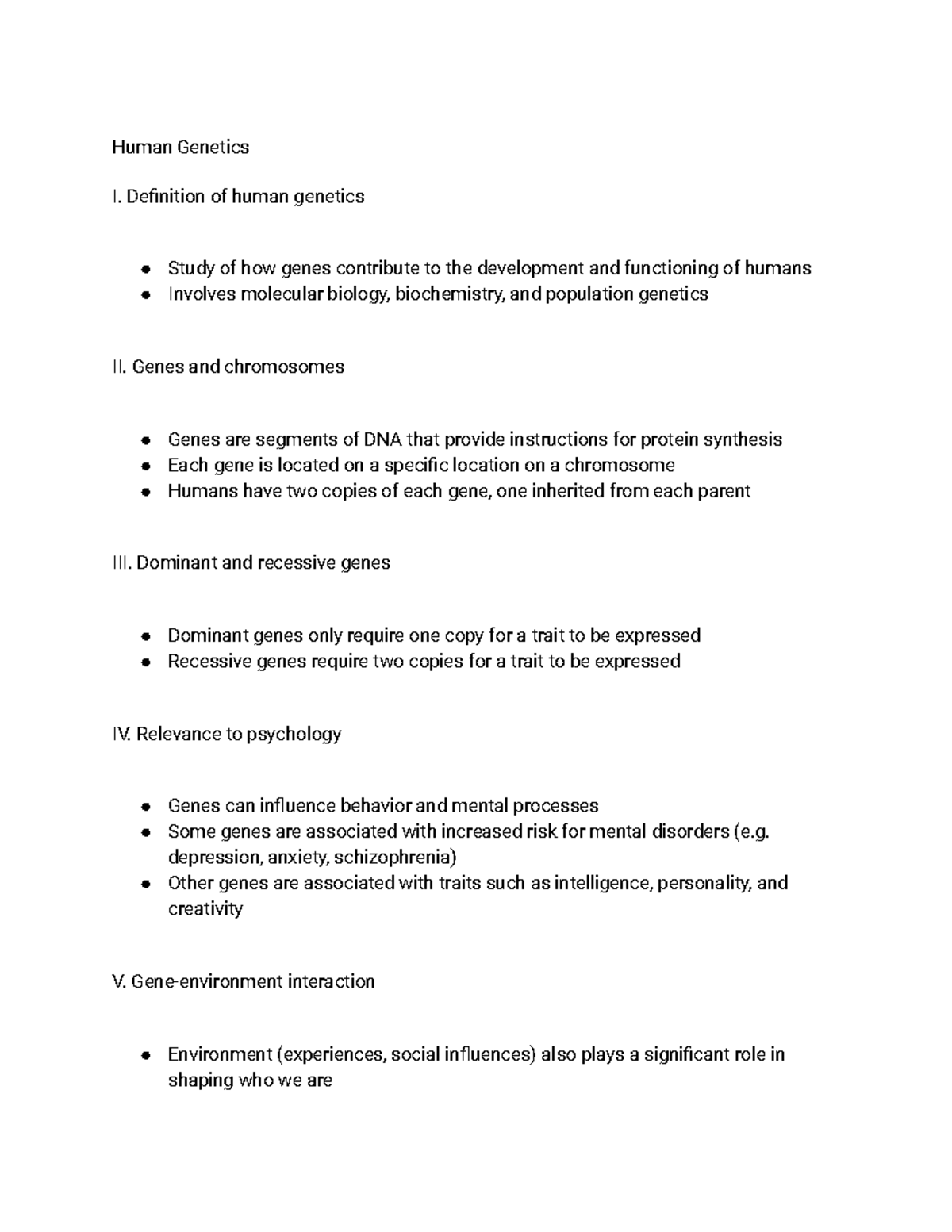 Human genetics - summary - Human Genetics I. Definition of human ...