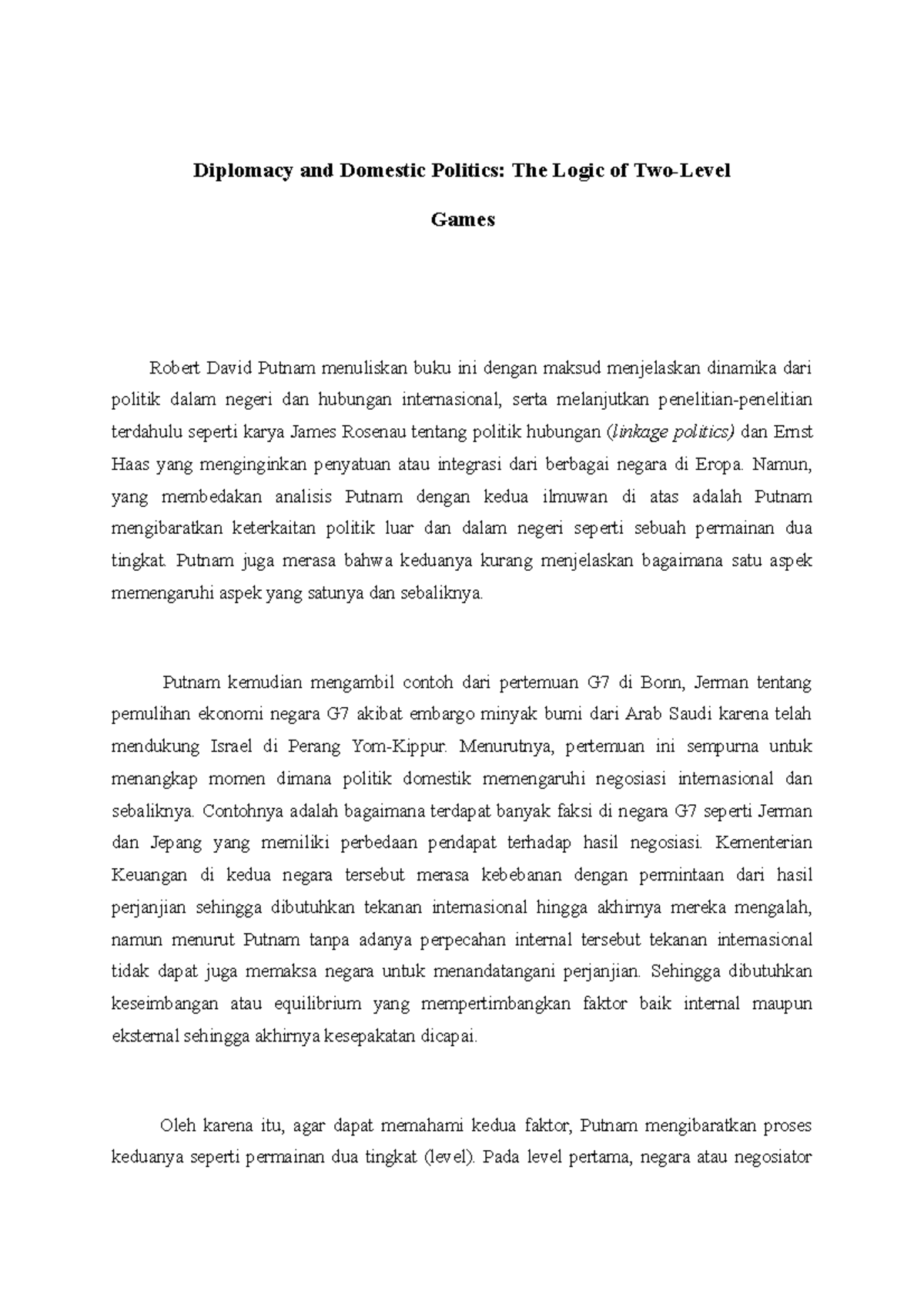 Diplo Review Two Levell Game - Diplomacy and Domestic Politics: The ...